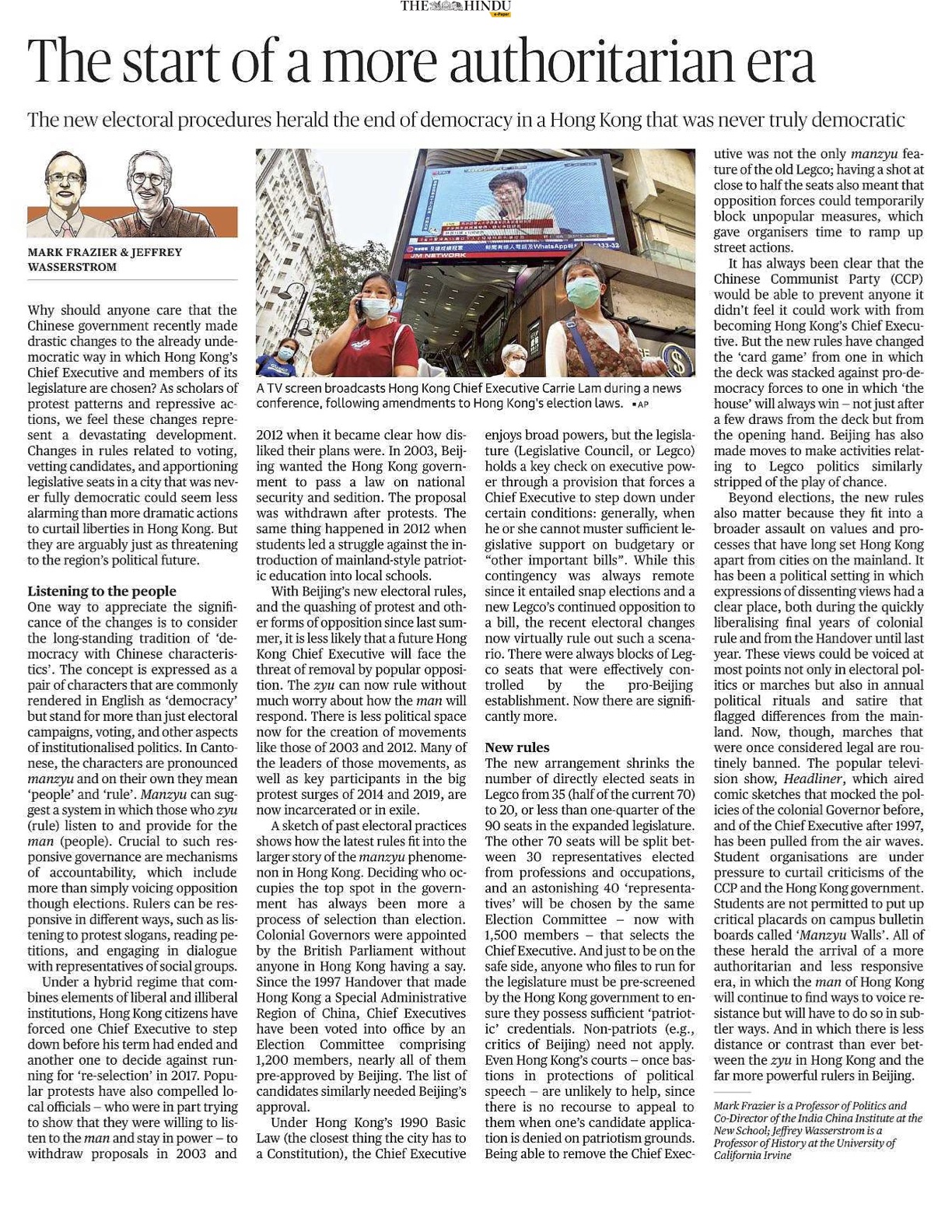 Mark Frazier & Jeffrey Wasserstrom Op-Ed - India China Institute